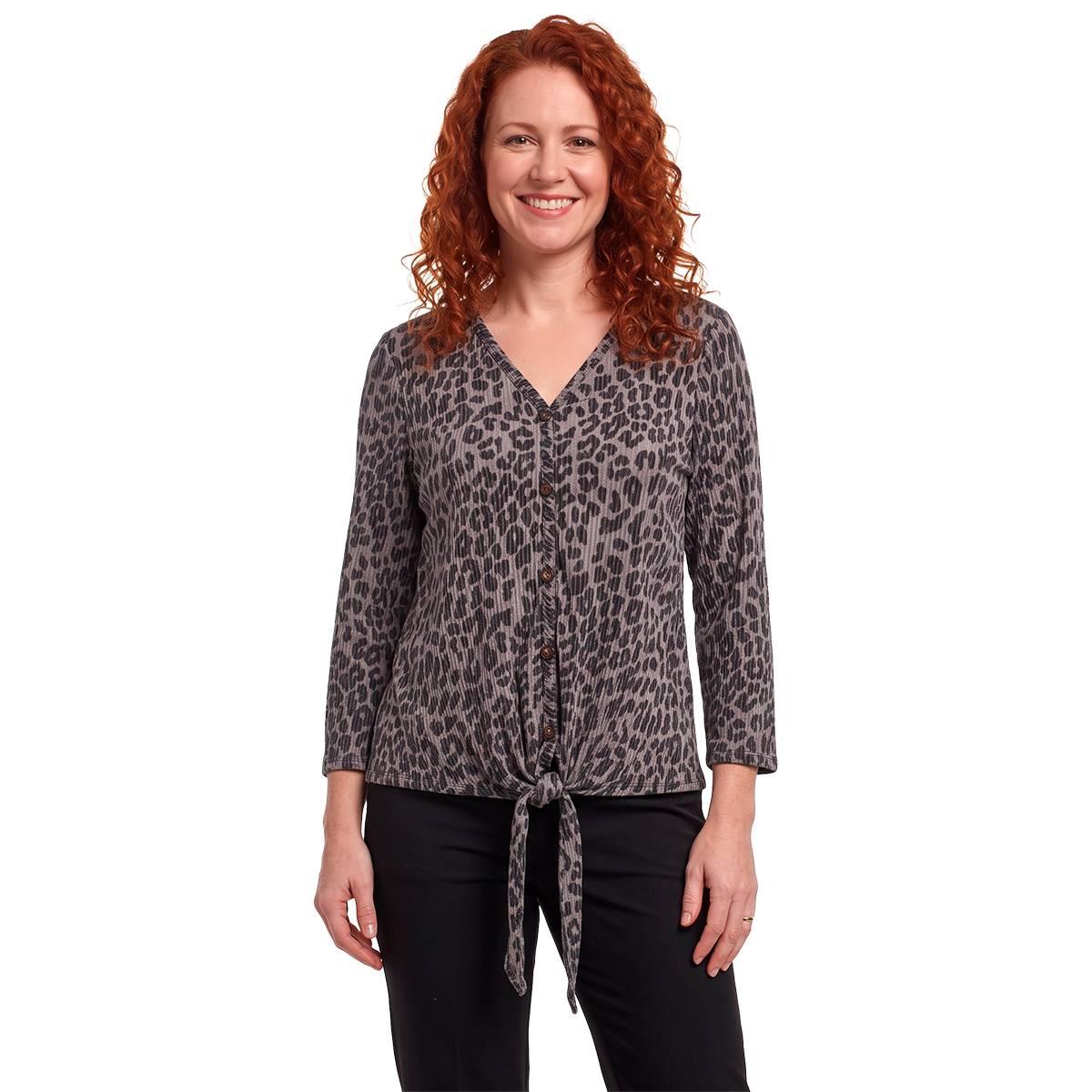 Click here for Womens Cest La Vie 3/4 Sleeve Leopard Tie Hem Blou... prices