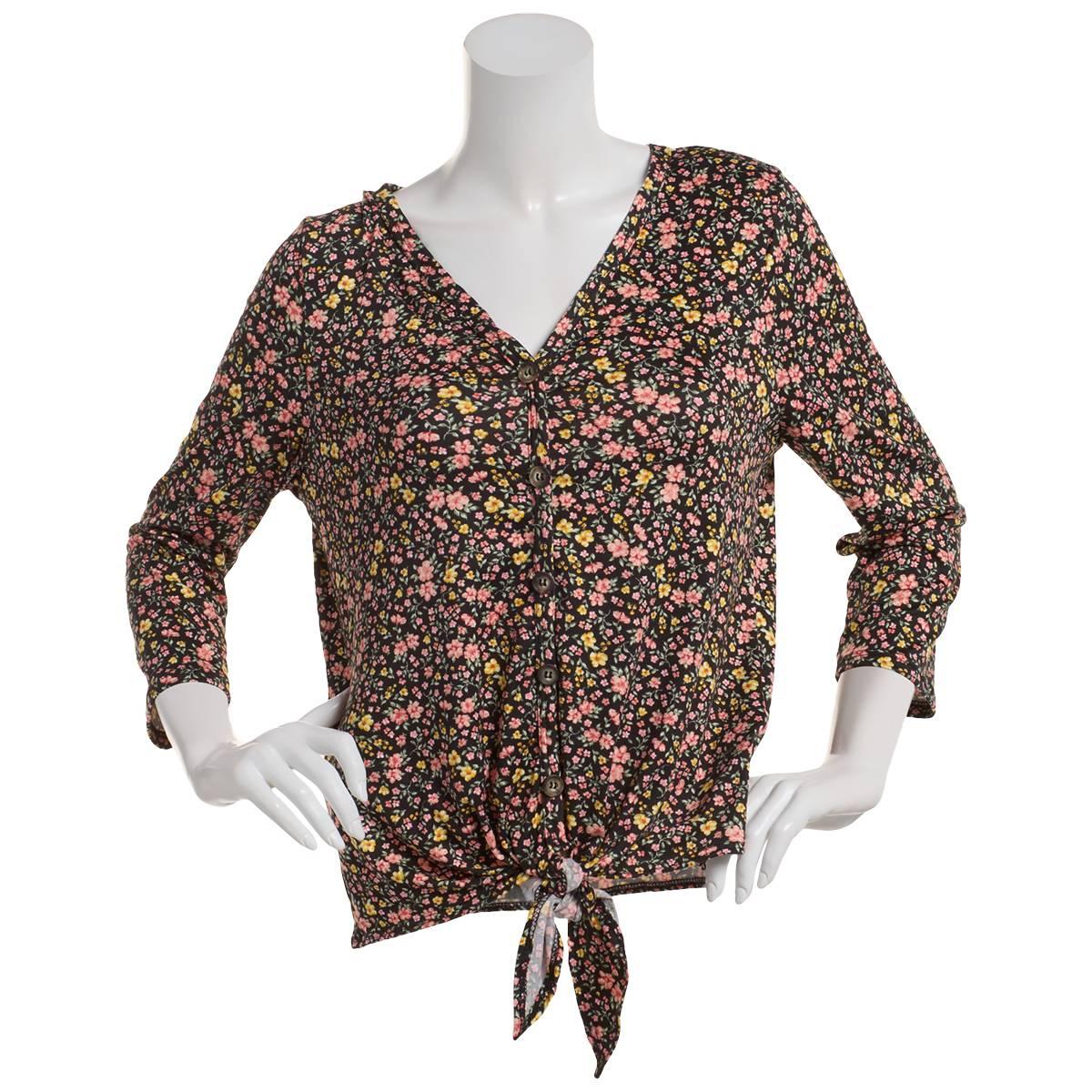 Click here for Womens Cest La Vie 3/4 Sleeve Ditsy Button Down Ti... prices