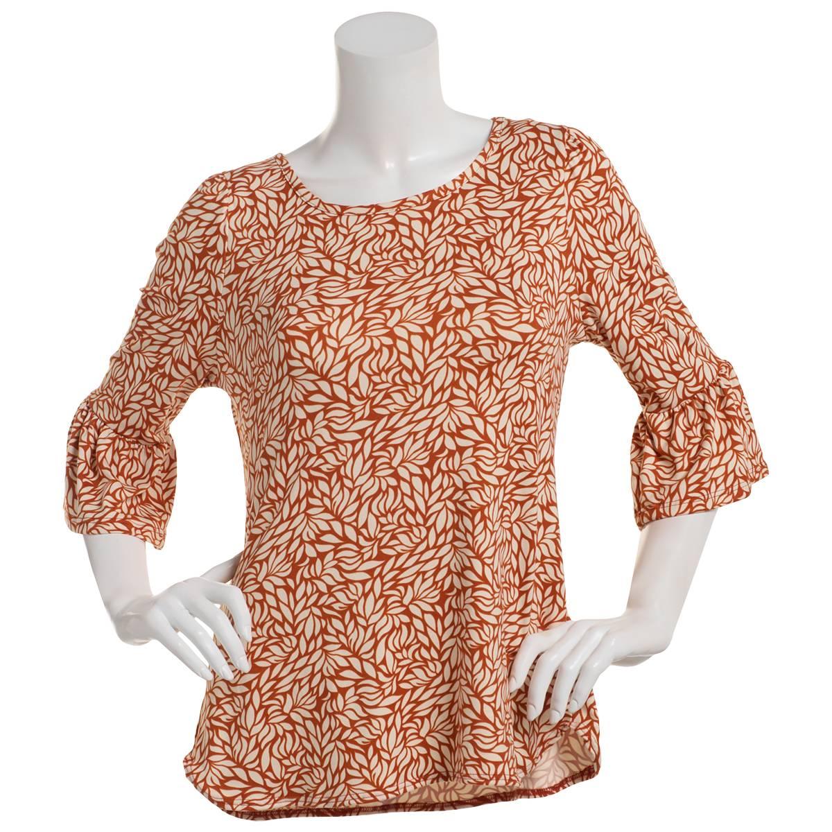Click here for Womens Cest La Vie 3/4 Ruffle Sleeve Abstract Leaf... prices