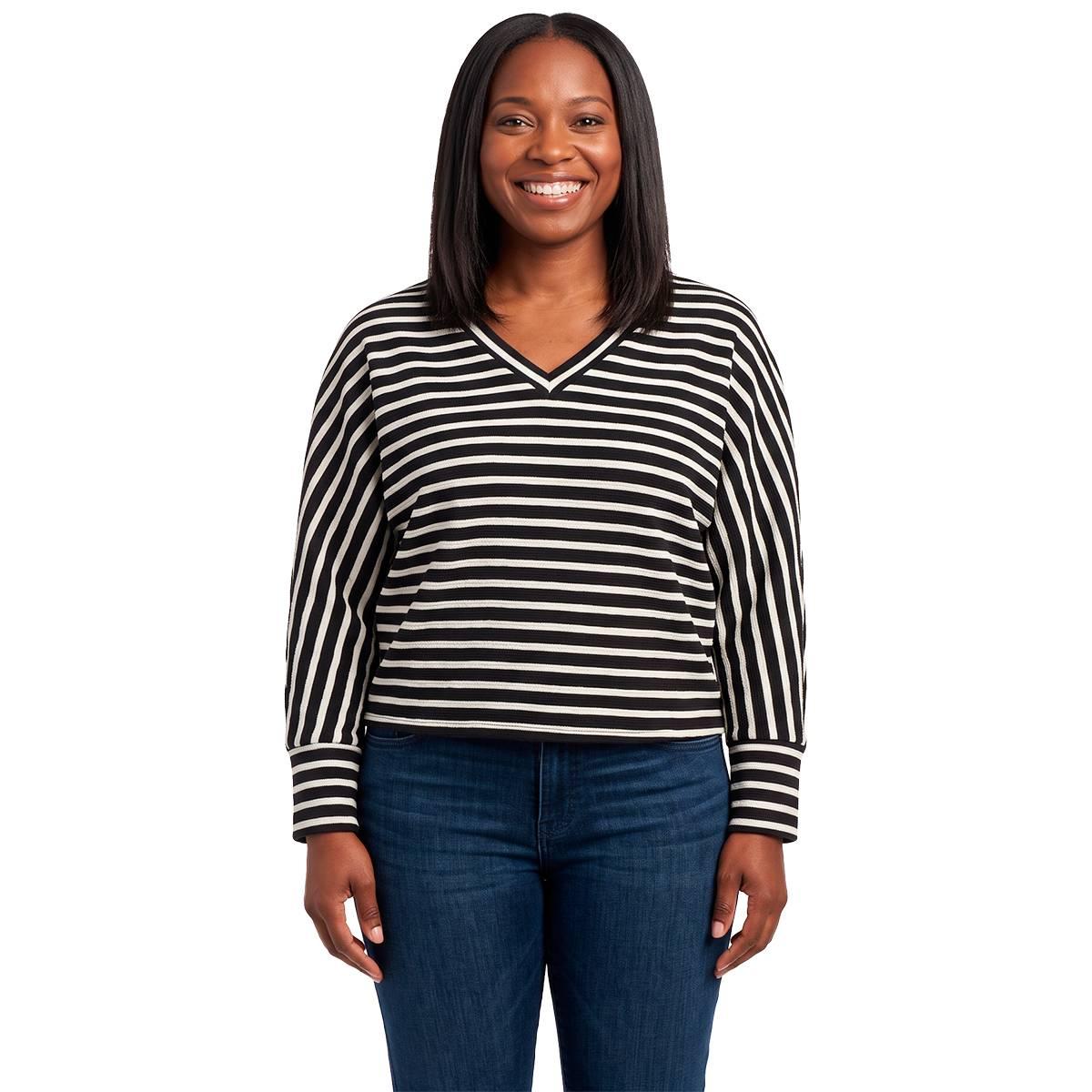 Click here for Womens Cest La Vie Long Dolman Sleeve Stripe Tee prices