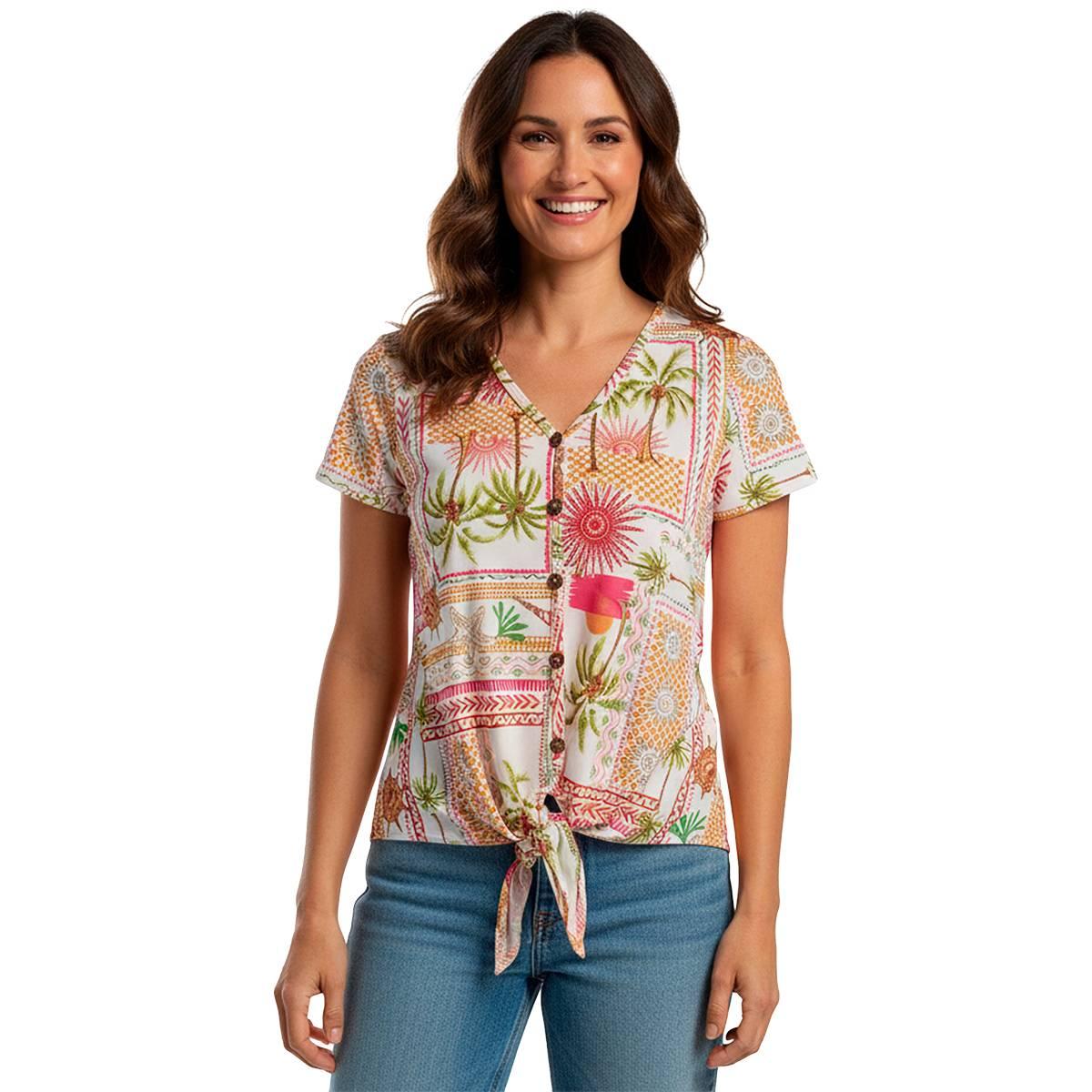 Click here for Womens Cest La Vie Short Sleeve Tropical Palm Tree... prices