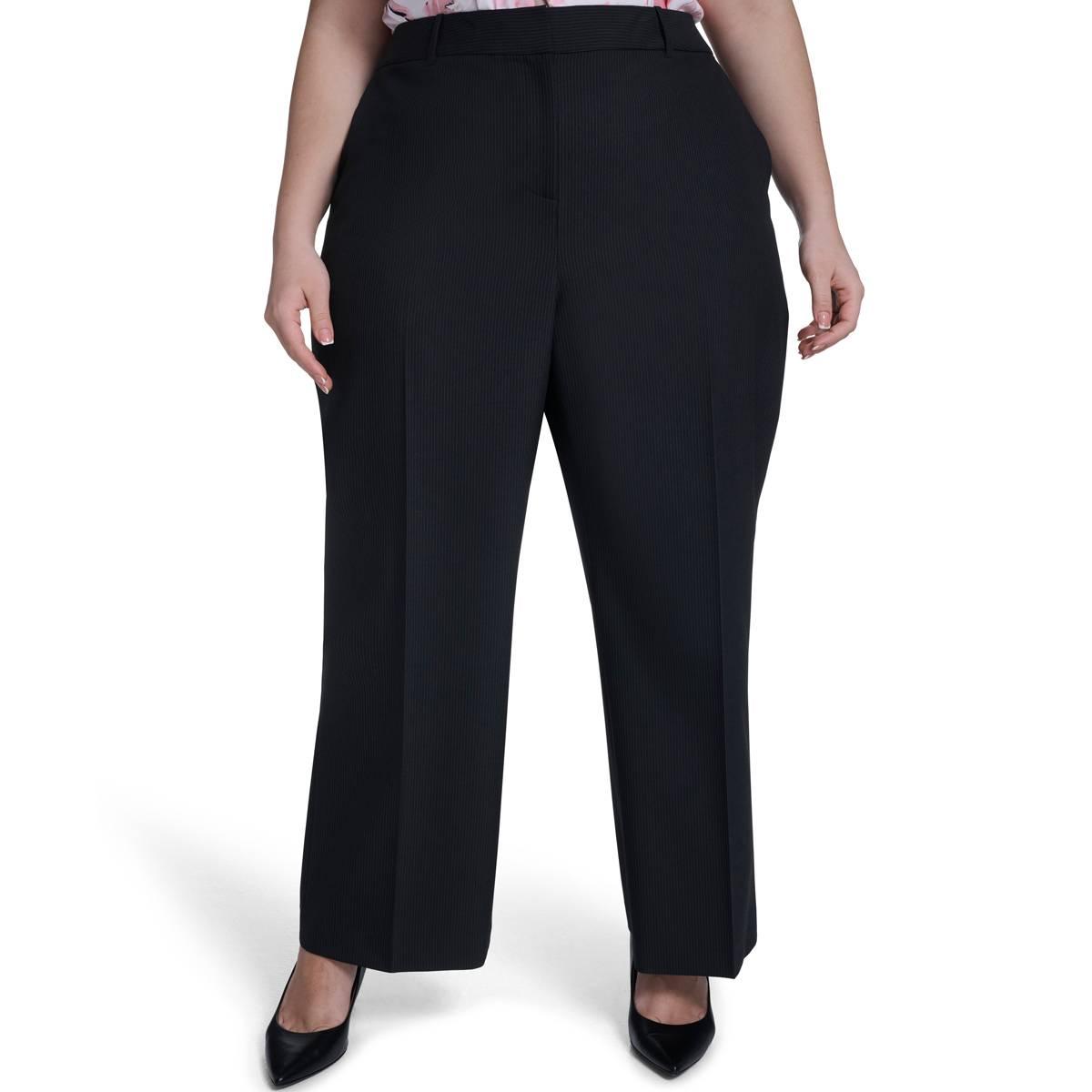 Calvin Klein Plus Size Stripe Wide Leg Pants - Black