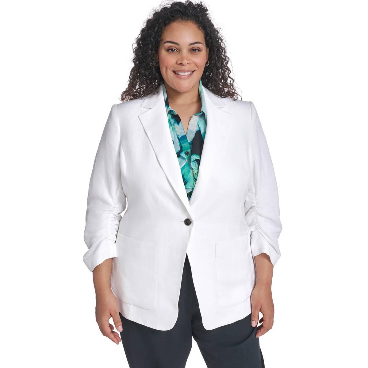 Click here for Plus Size Calvin Klein 3/4 Ruch Sleeve One Button... prices