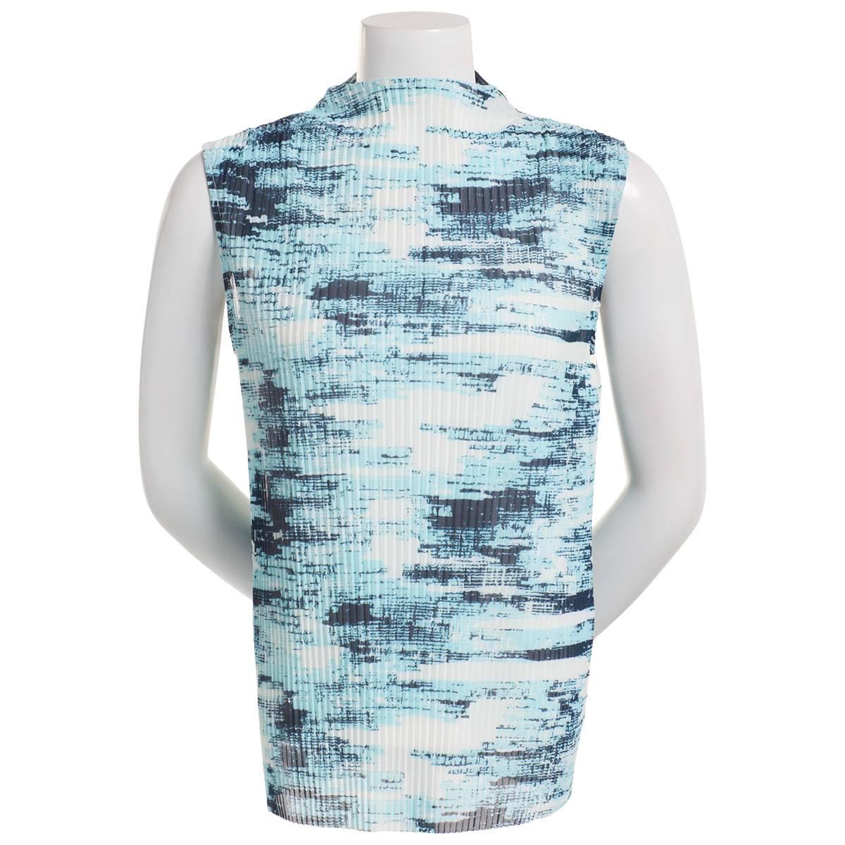 Calvin Klein Womens Printed Mesh Sleeveless Blouse - Positano Multi