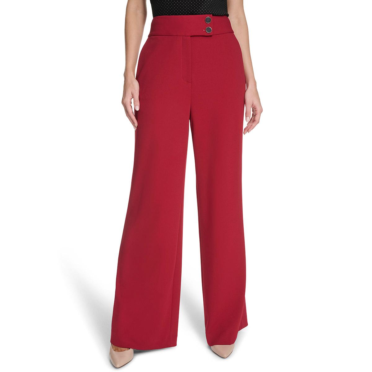 Calvin Klein Womens Mid-Rise Wide-Leg Pants - Cranberry