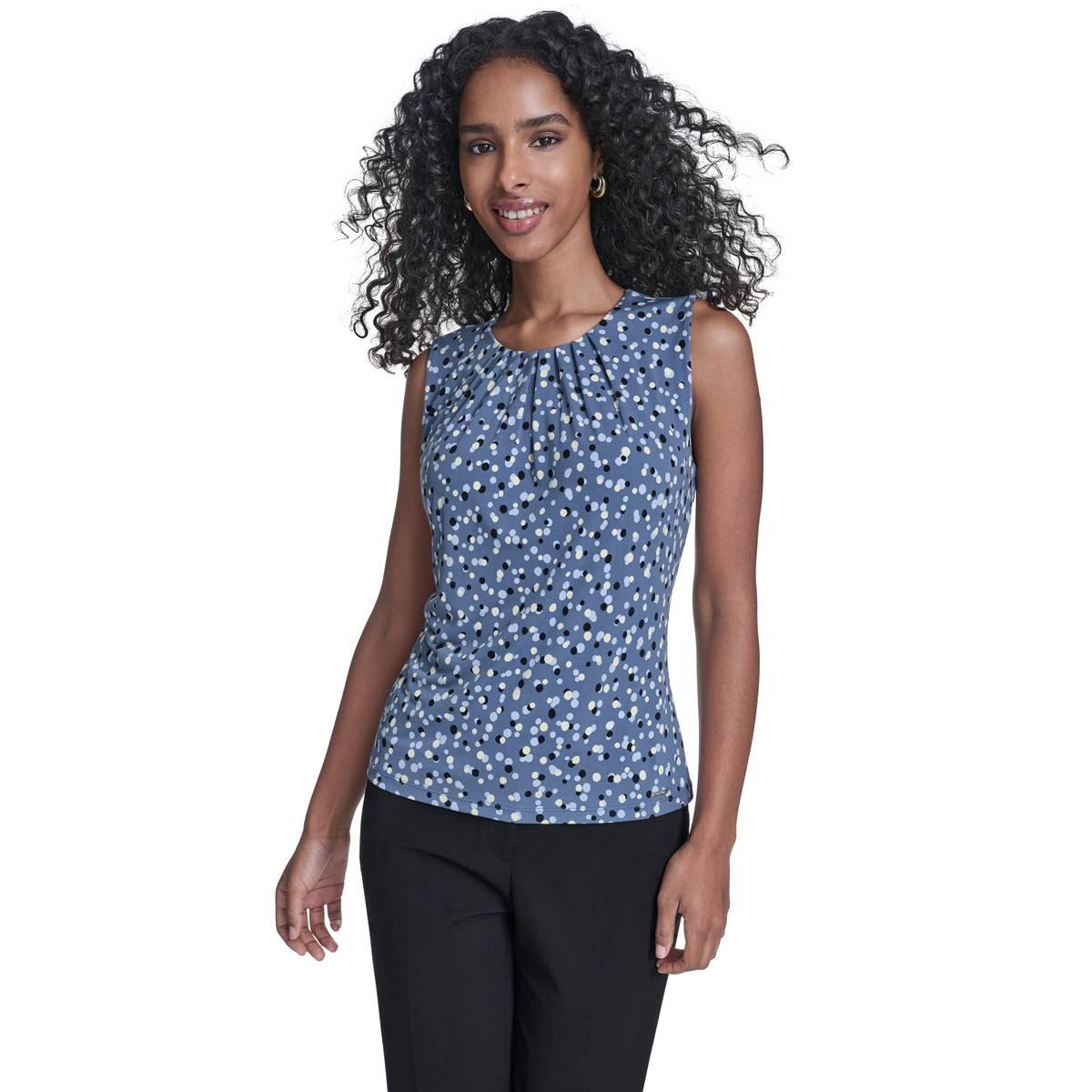 Click here for Womens Calvin Klein Sleeveless Pleat Neck Ditsy Fl... prices