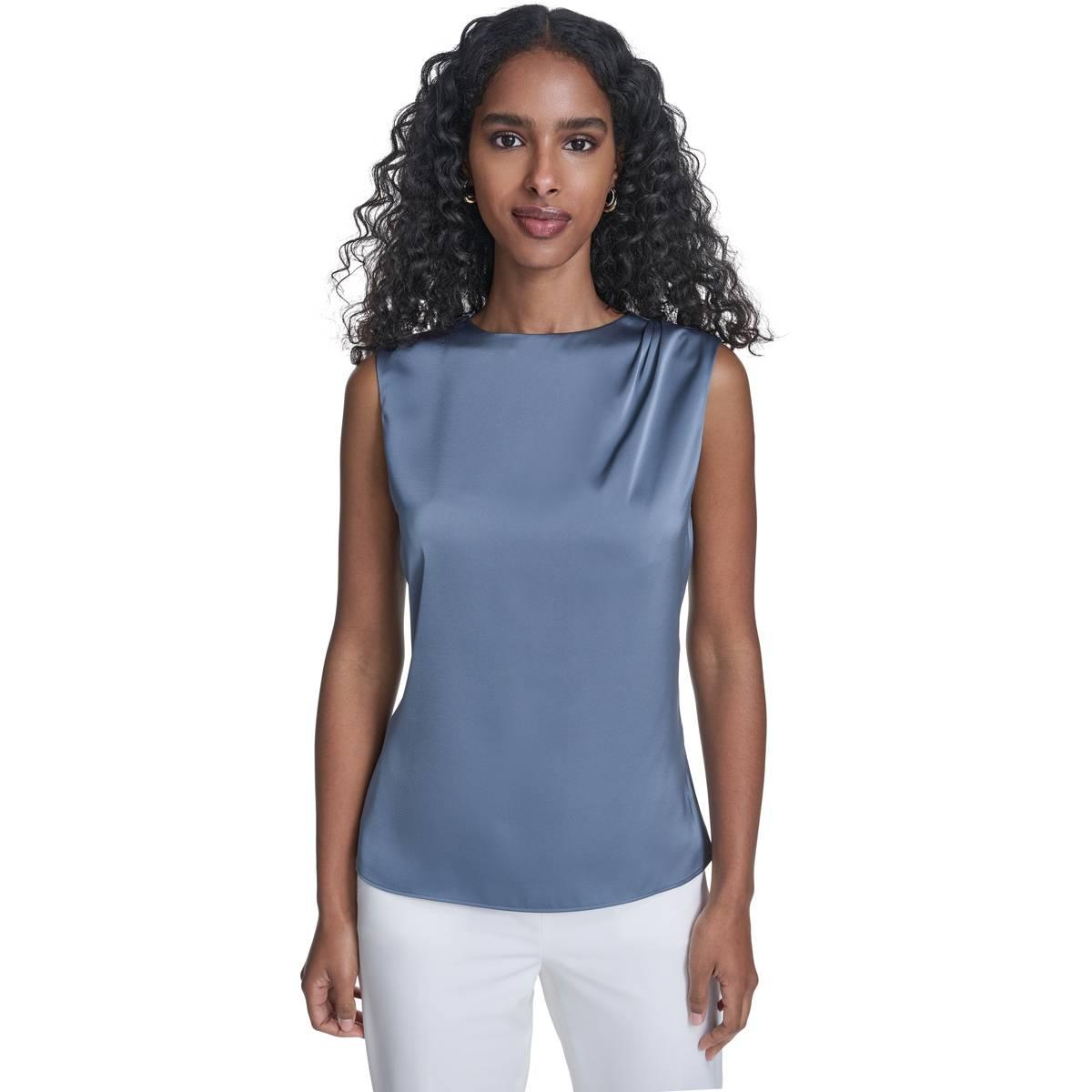 Calvin Klein Womens Solid Sleeveless Crewneck Top - Flint