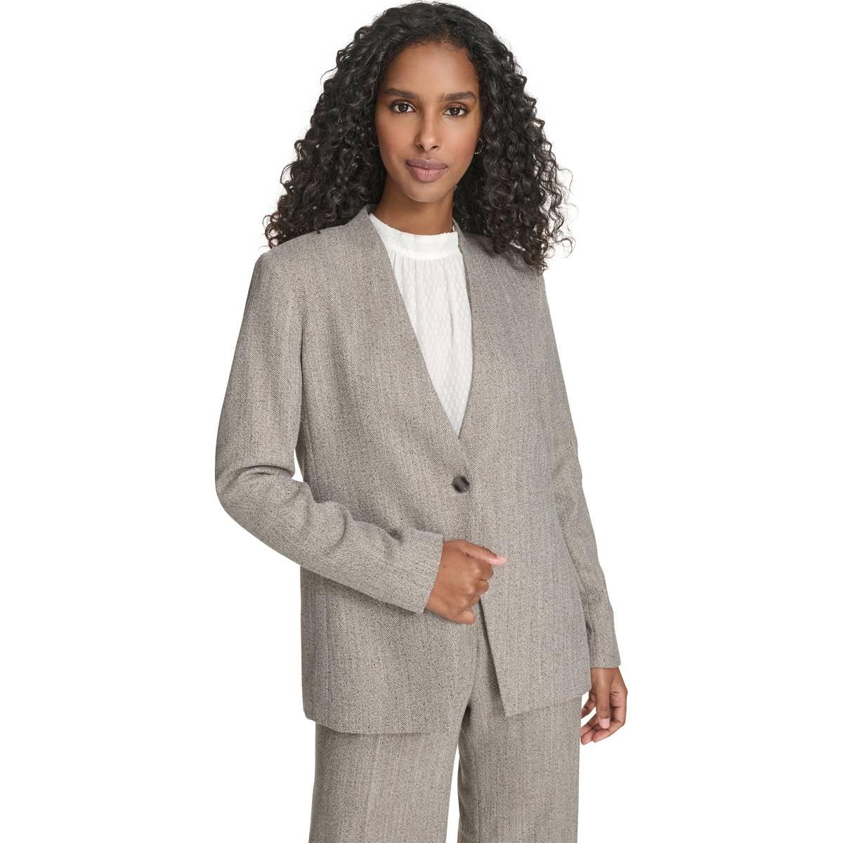 Calvin Klein Petite Novelty One Button Jacket - Oyster Multi