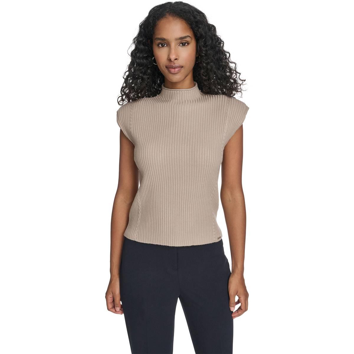 Click here for Womens Calvin Klein Cap Sleeve Mock Neck Ribbed Kn... prices