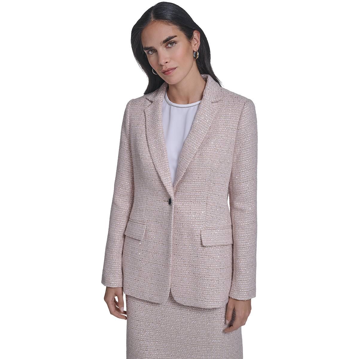 Calvin Klein Womens Novelty One-Button Jacket - Latte/petal