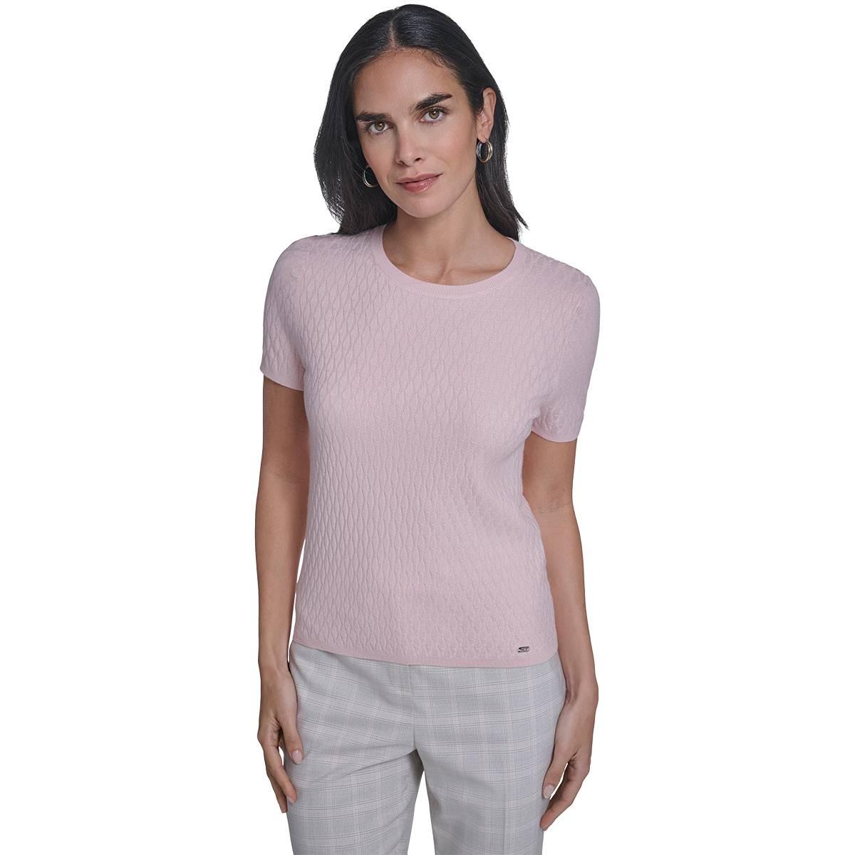 Womens Calvin Klein Short Sleeve Textured Solid Sweater