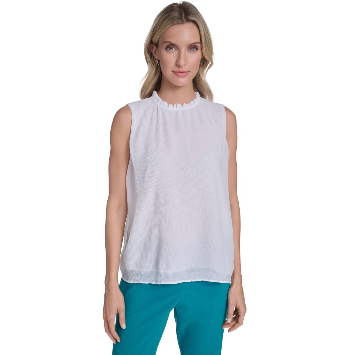 Click here for Womens Calvin Klein Sleeveless Ruffle Neck Blouse prices