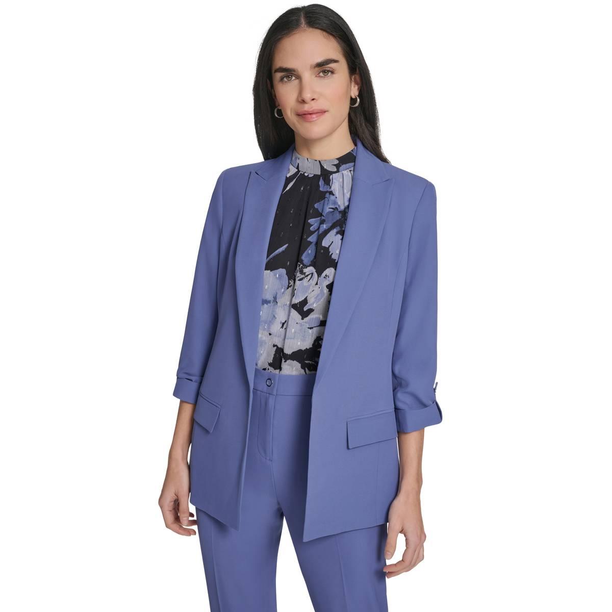 Calvin Klein Plus Size Open Front Notch Collar Jacket - Future Dusk