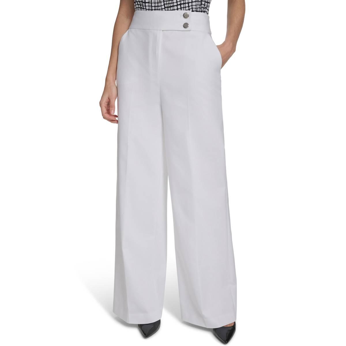 Calvin Klein Womens Mid-Rise Wide-Leg Pants - White