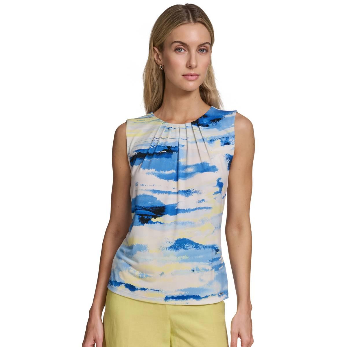 Click here for Womens Calvin Klein Sleeveless Pleat Front Abstrac... prices