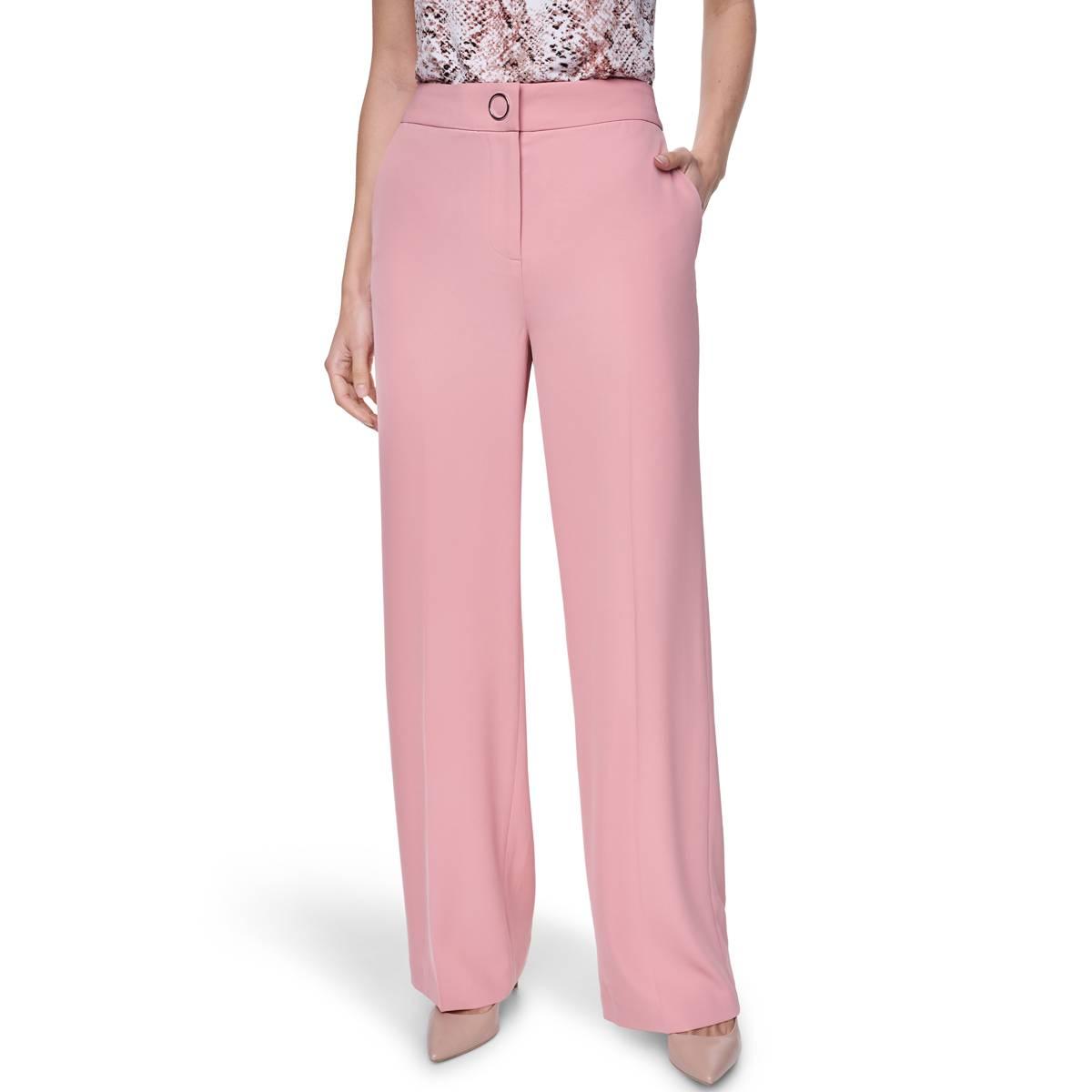 Calvin Klein Womens Mid Rise Full Length Relaxed Pants - Desert Ros