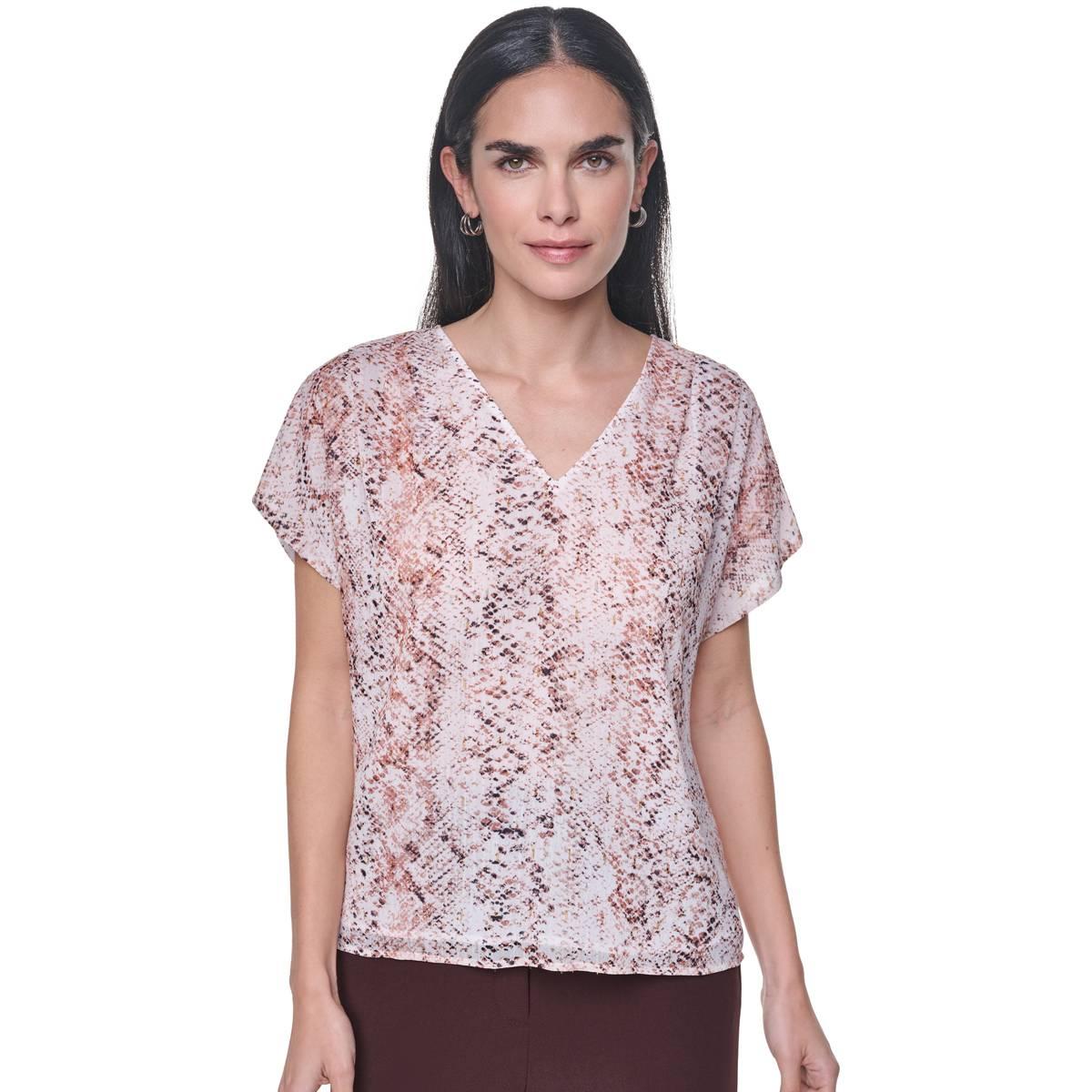 Click here for Womens Calvin Klein Short Sleeve V-Neck Reptile Bl... prices