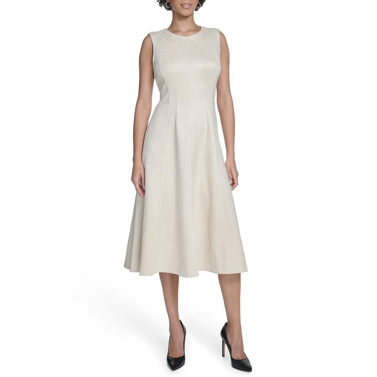 Click here for Womens Calvin Klein Sleeveless Suede Fit & Flare D... prices
