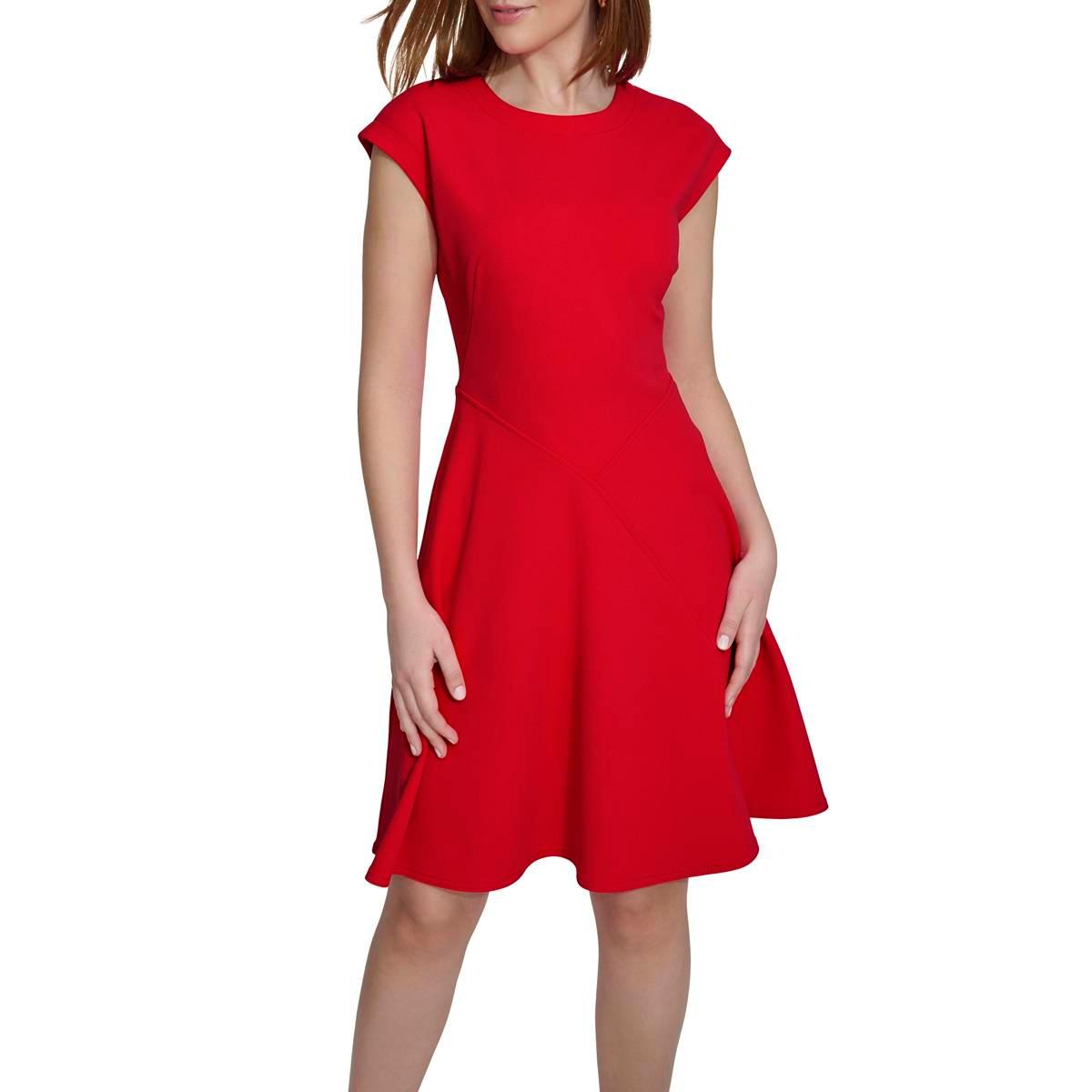 Click here for Womens Calvin Klein Cap Sleeve Crepe Fit & Flare D... prices