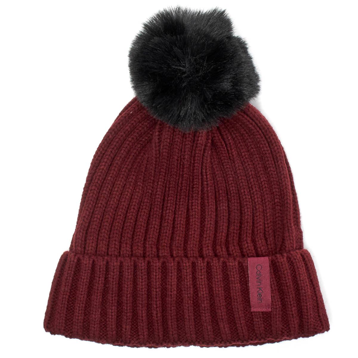 Click here for Womens Calvin Klein Knit Ribbed Faux Fur Pom Pom B... prices