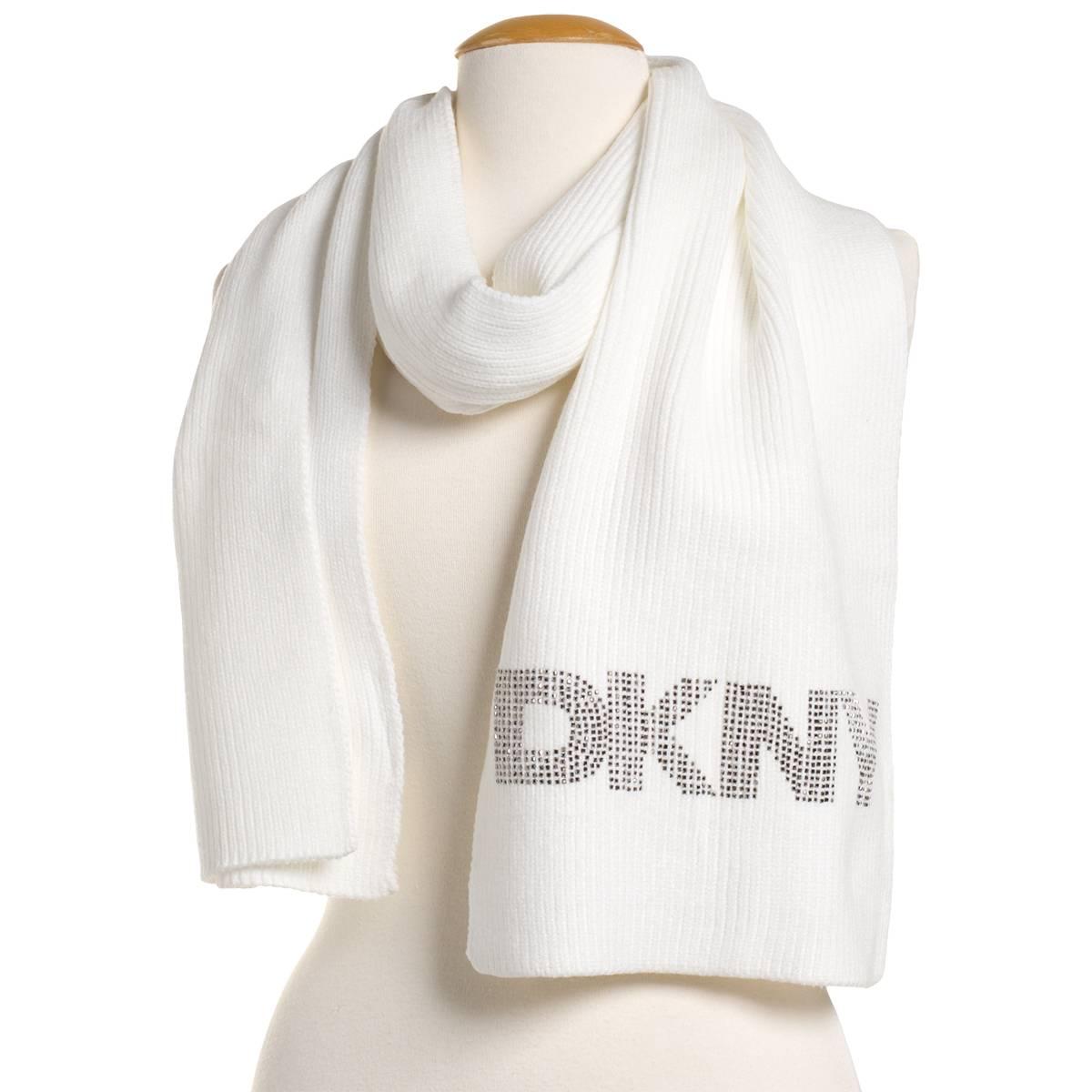 Click here for Womens DKNY Rhinestone Studded Knit Logo Scarf prices