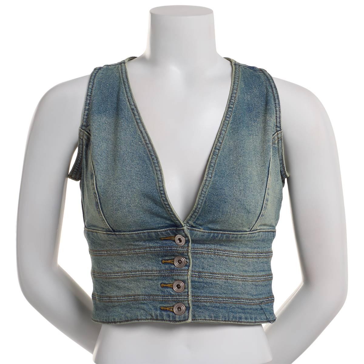Click here for Juniors Celebrity Pink Crop Denim Vest prices