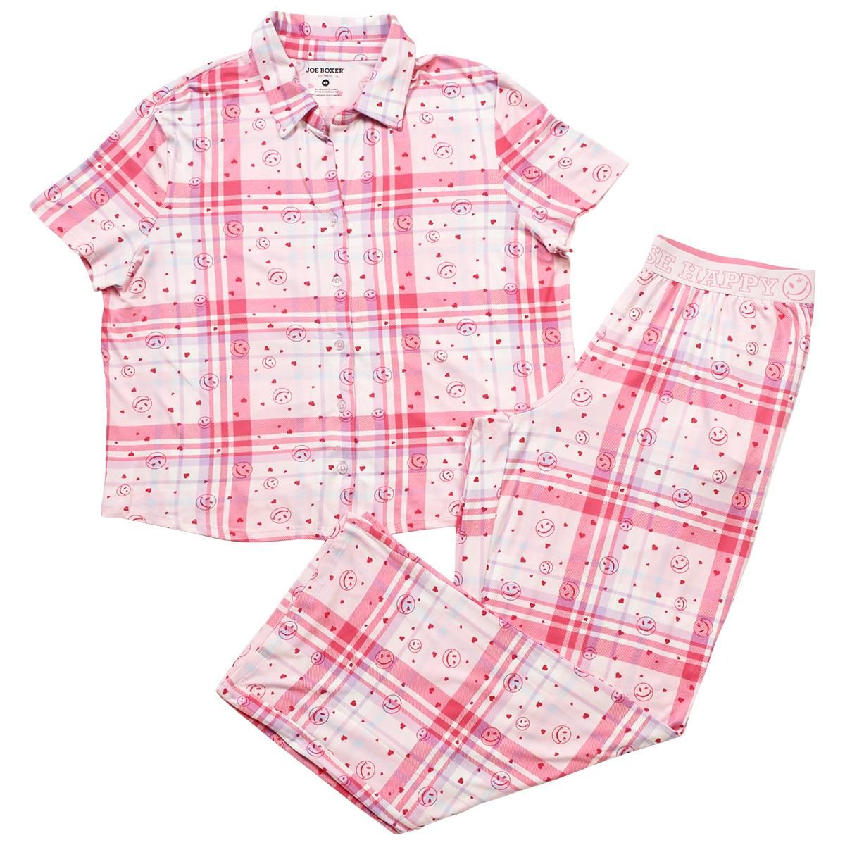 Click here for Womens Joe Boxer Plaid Spread Collar Logo Waist Pa... prices