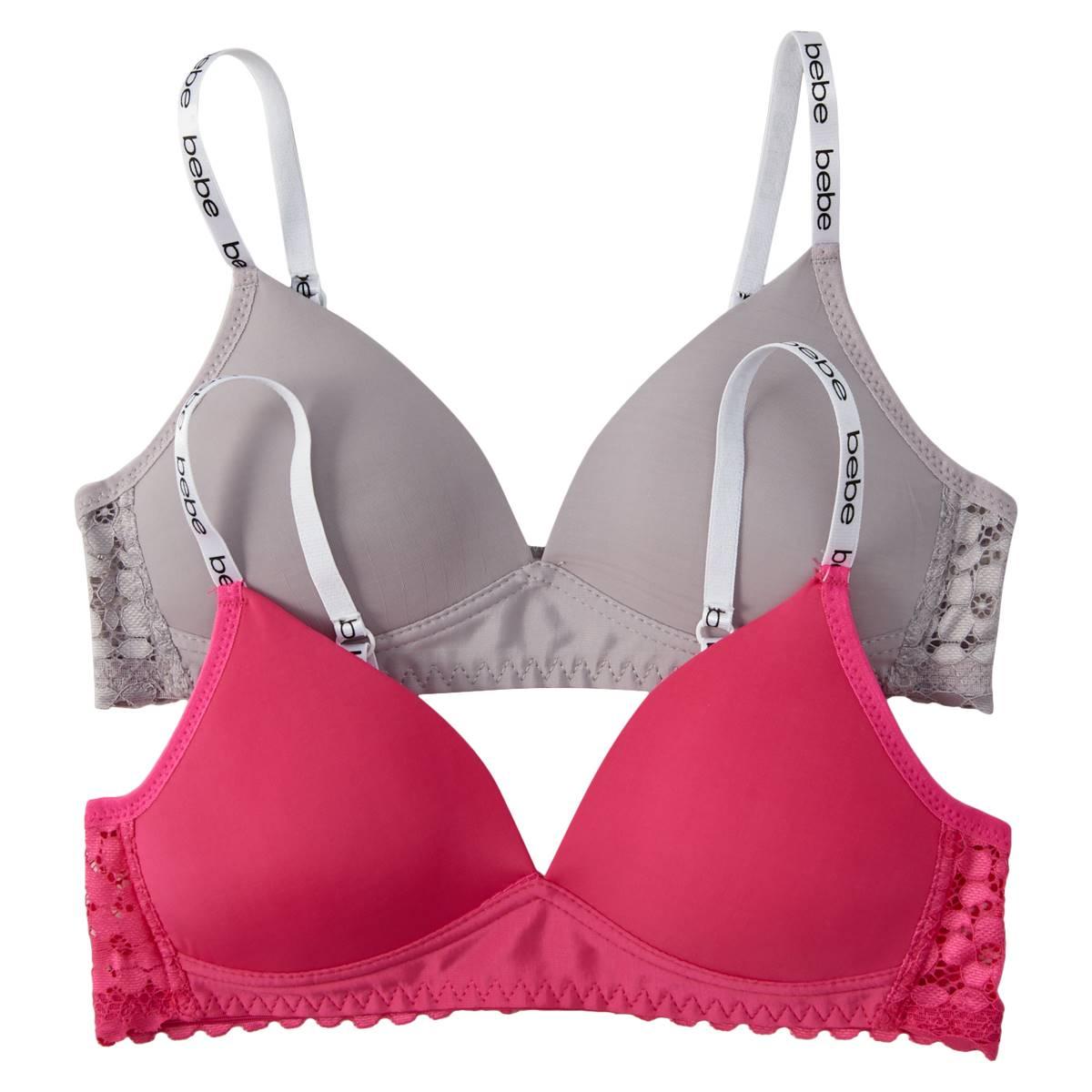 Click here for Girls Bebe 2pk. Logo Strap & Lace Band Bras prices