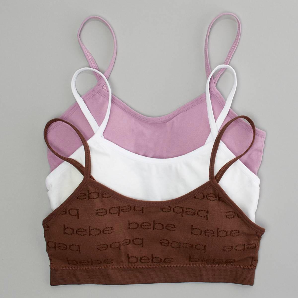 Click here for Girls Bebe 3pk. Seamless Jacquard Logo Bralettes prices