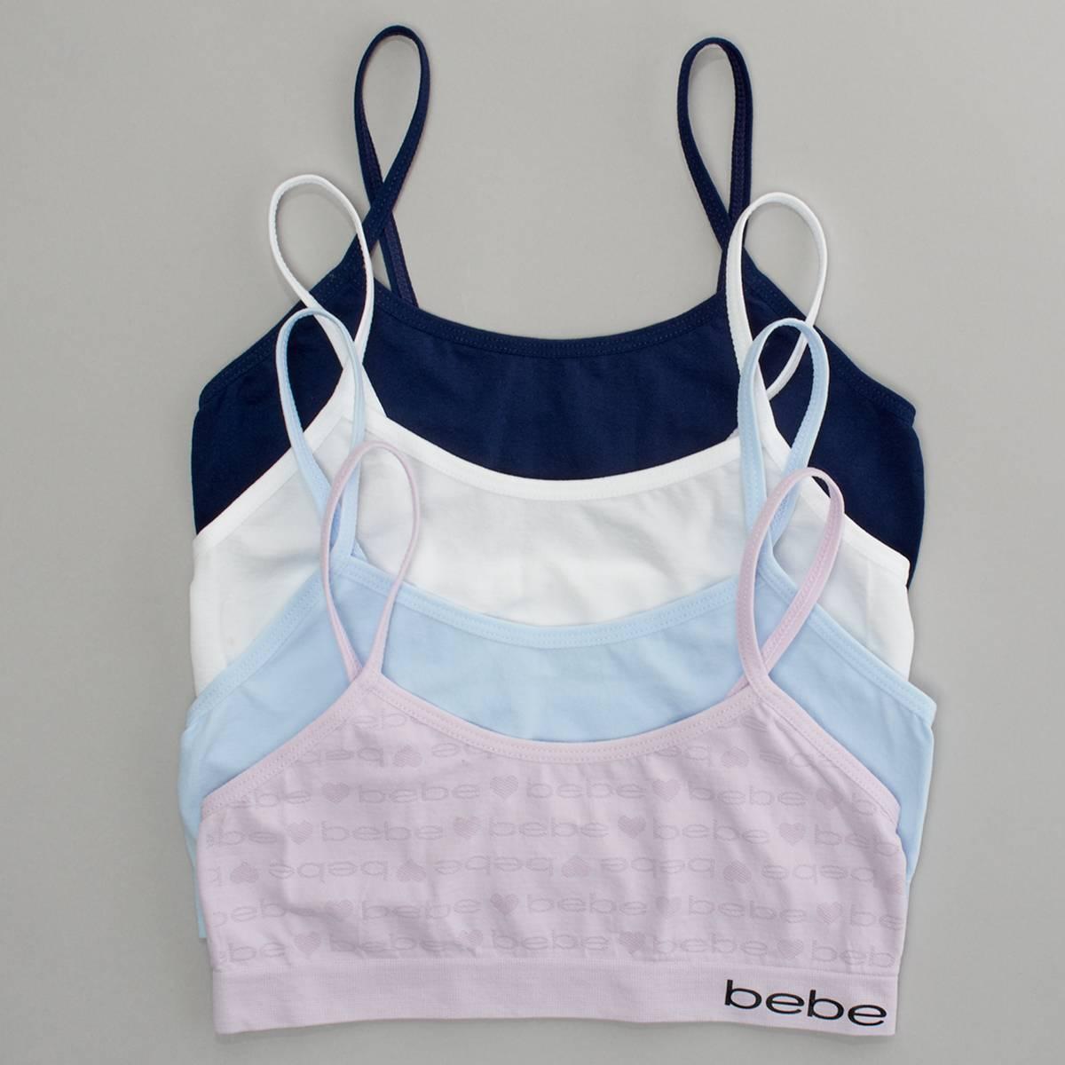 Click here for Girls Bebe 4pk. Heart Jacquard Logo & Solid Bralet... prices