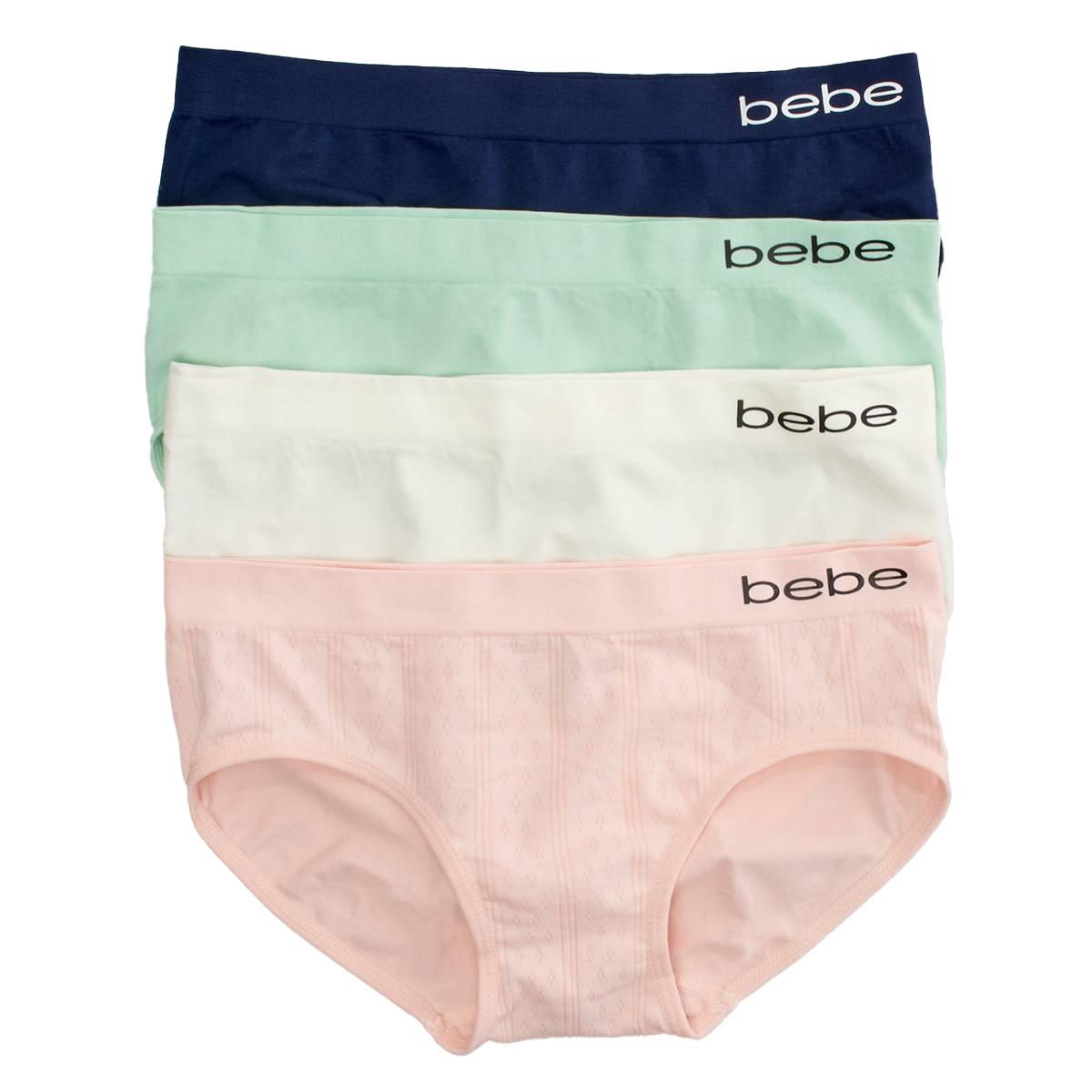 Click here for Girls Bebe 4pk. Pointelle & Solid Seamless Hipster... prices