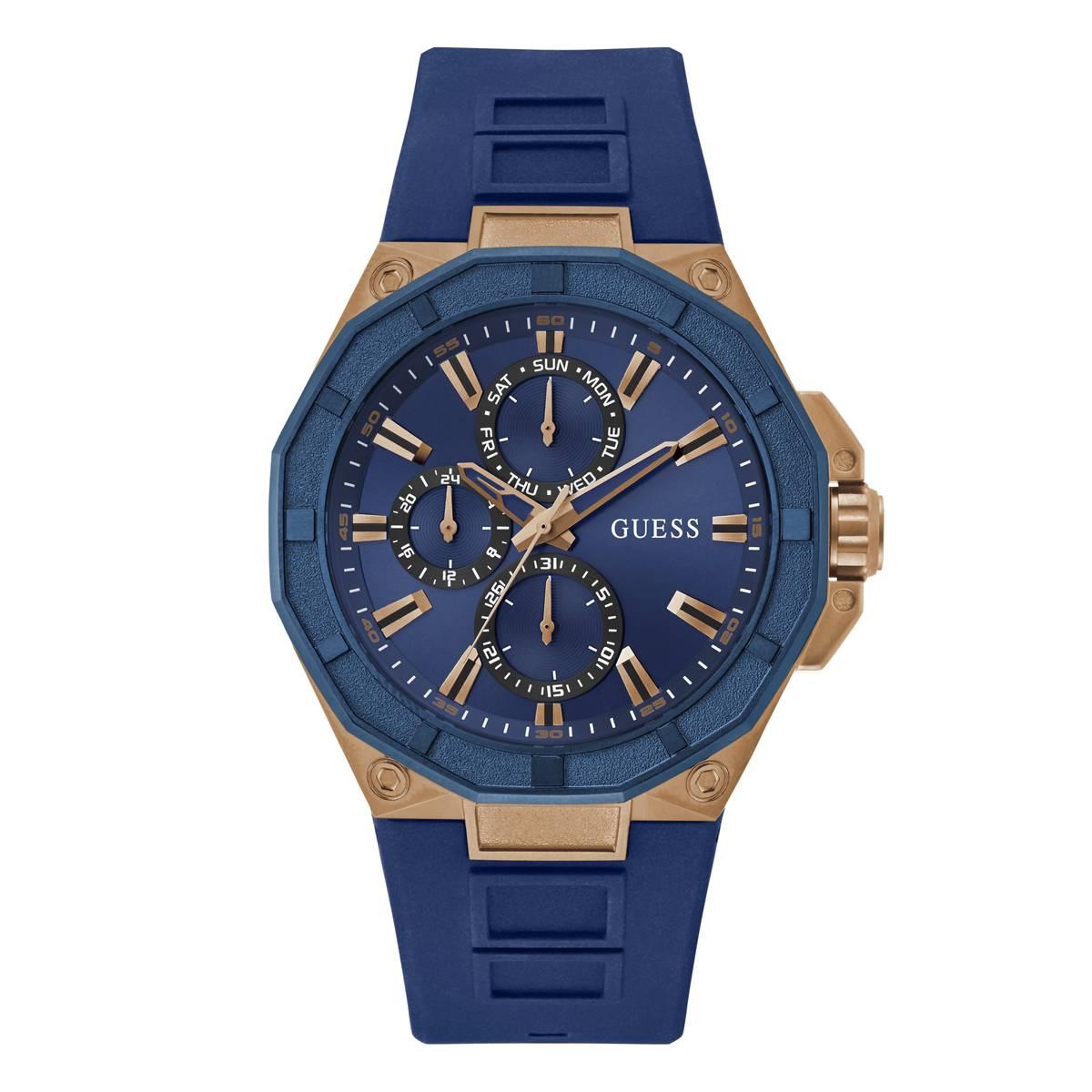 Click here for Mens GUESS Watches Blue Rose Gold Tone Watch - GW0... prices