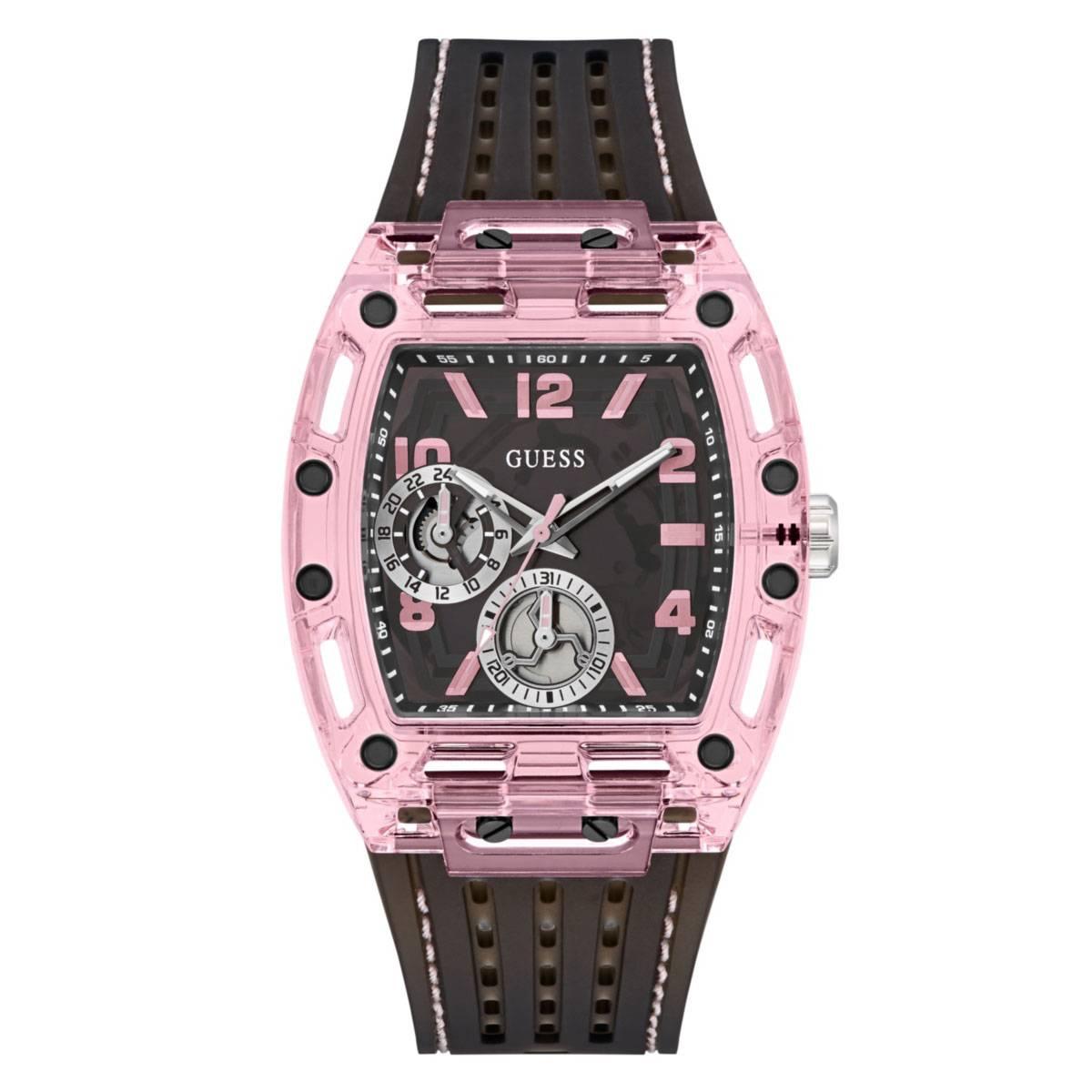 Guess Mens Black Pink Multi-function Watch  42mm - Pink