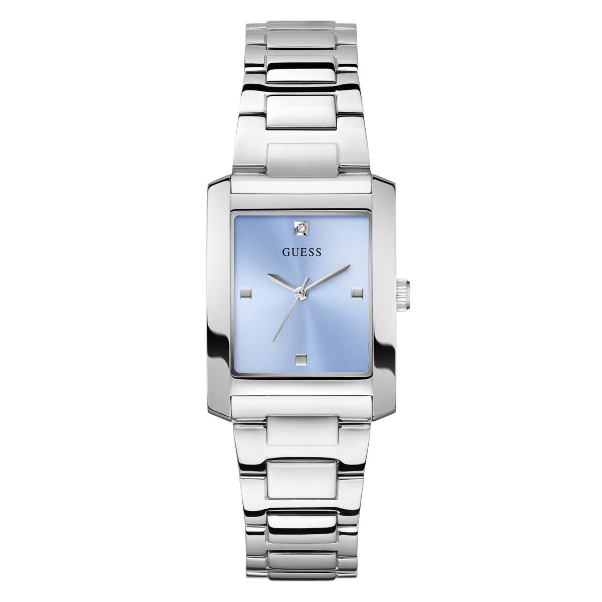 Click here for Womens GUESS Rectangular Silver Analog Watch - GW0... prices