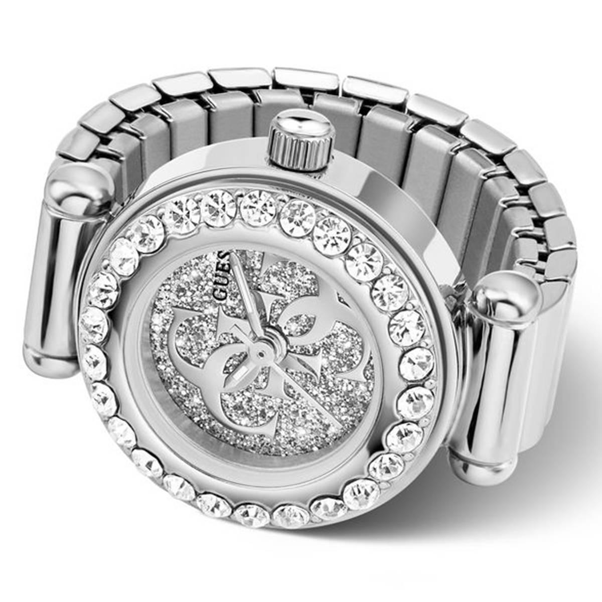 Click here for Womens Guess Silver-Tone Glitz Dial Ring Watch - G... prices