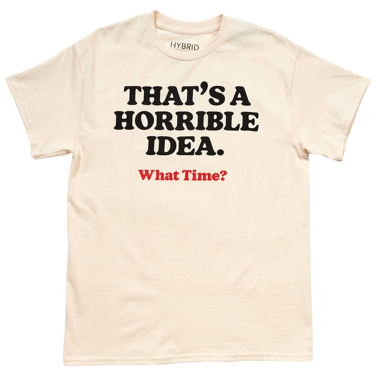 Click here for Young Mens Horrible Idea Graphic Tee prices