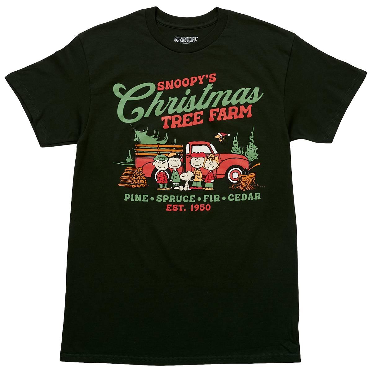 Click here for Young Mens Peanuts Snoopy Tree Farm Short Sleeve G... prices