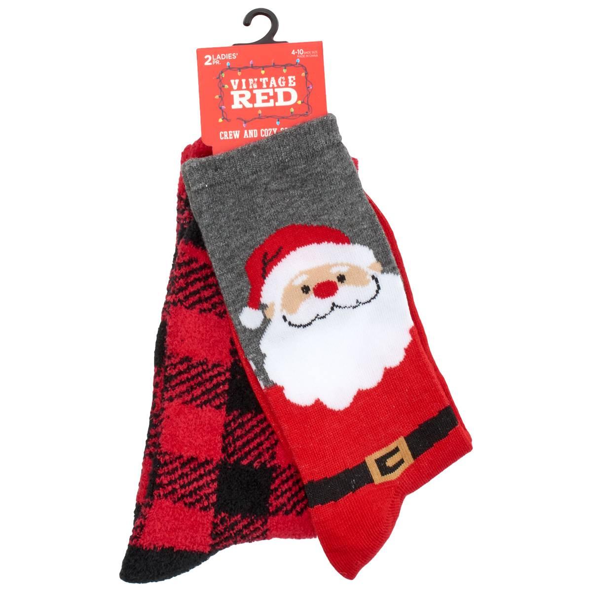 Click here for Womens Vintage Red 2Pk Santa Cozy Crew Socks prices