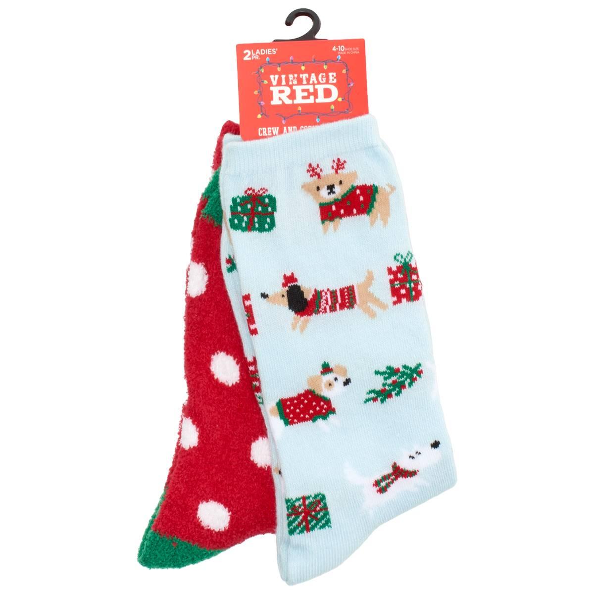 Click here for Womens Vintage Red 2Pk Dogs Cozy Crew Socks prices