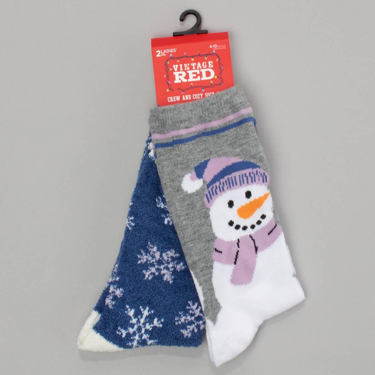 Click here for Womens Vintage Red 2Pk Snowman Cozy Crew Socks prices