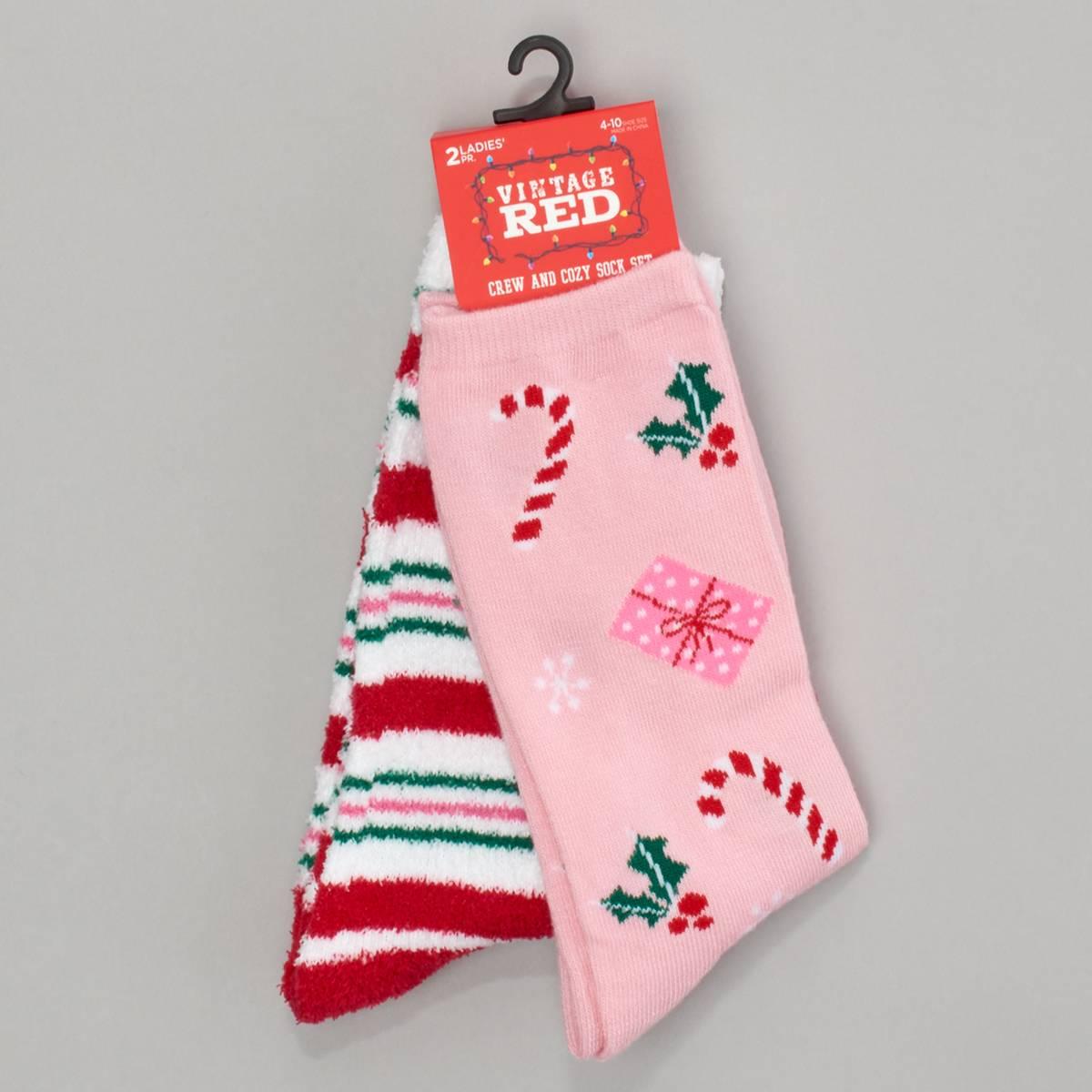 Click here for Womens Vintage Red 2Pk Candy Cane Cozy Crew Socks prices