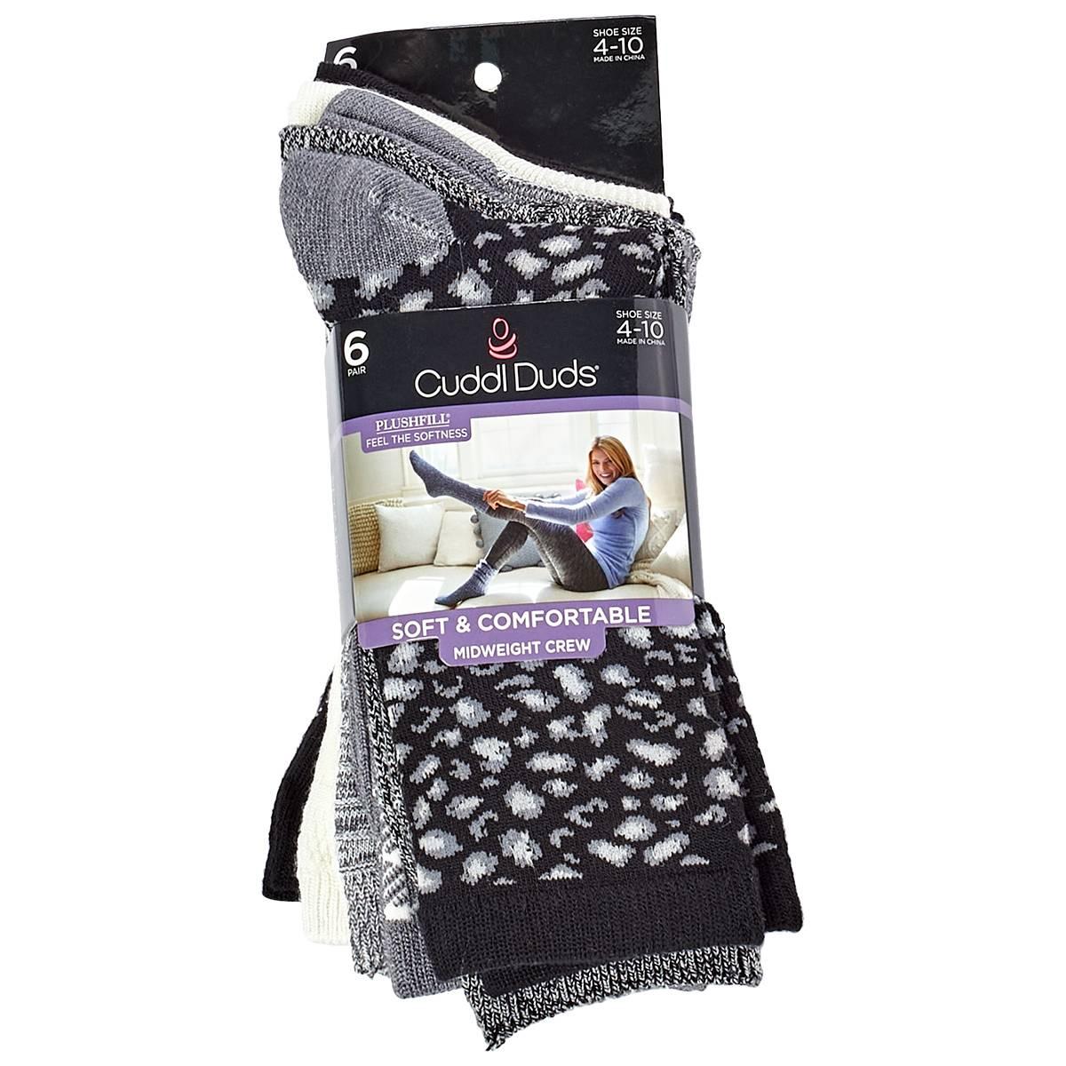 Click here for Womens Cuddl Duds 6pk. Black Pattern Crew Socks prices