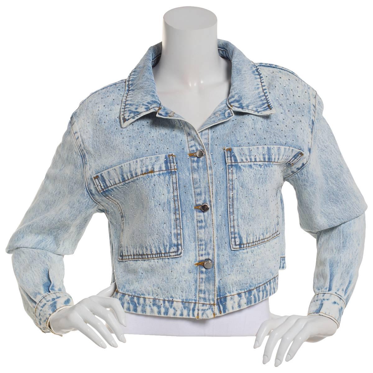 Click here for Juniors Ashley Crop Denim Jacket with Rhinestones prices
