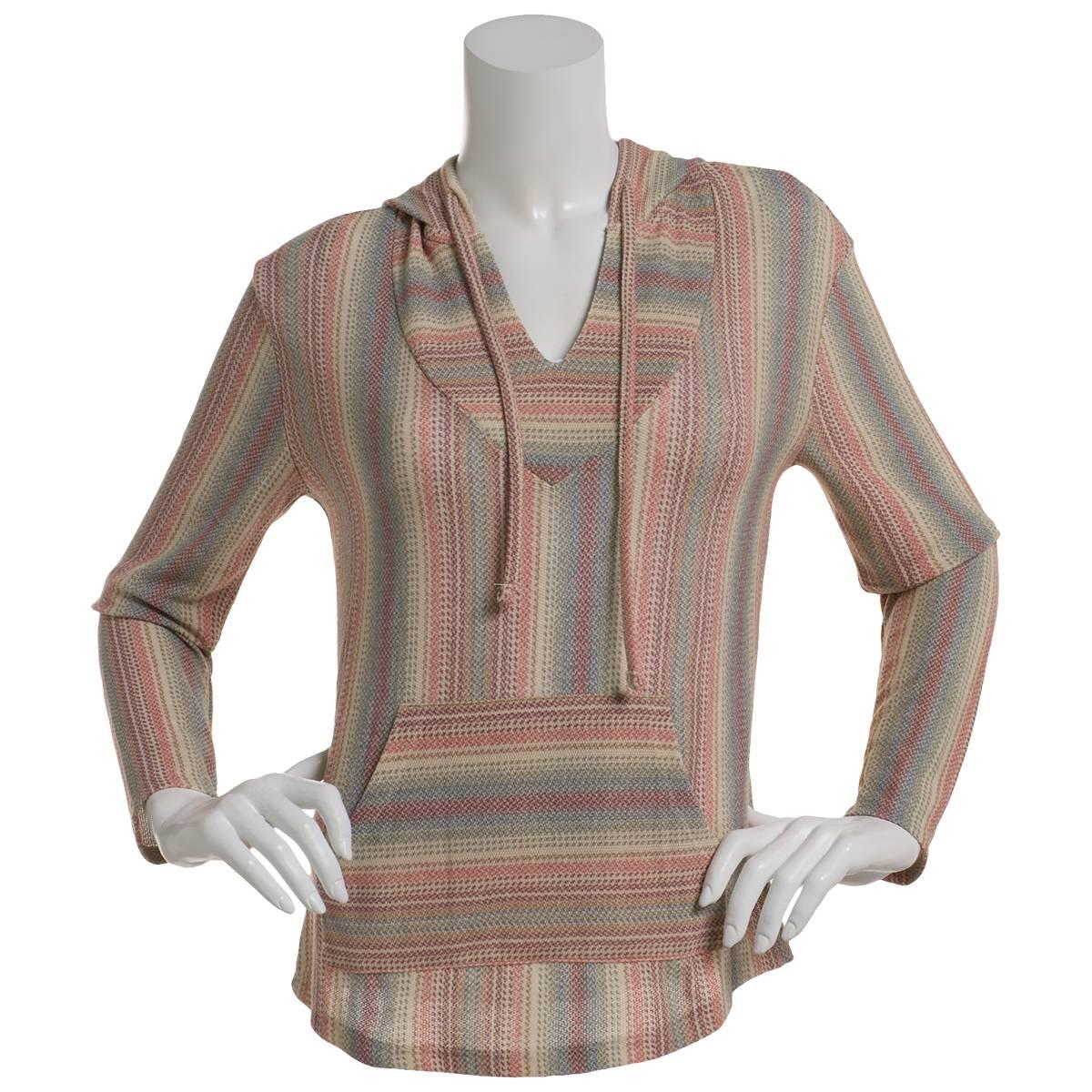 Click here for Juniors Wallflower Stripe Hacci Baja Hoodie prices