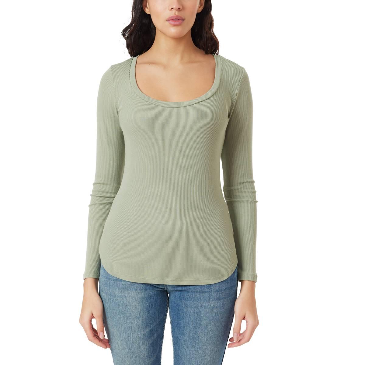 Click here for Juniors Wallflower Long Sleeve Rib Scoop Neck Tuni... prices