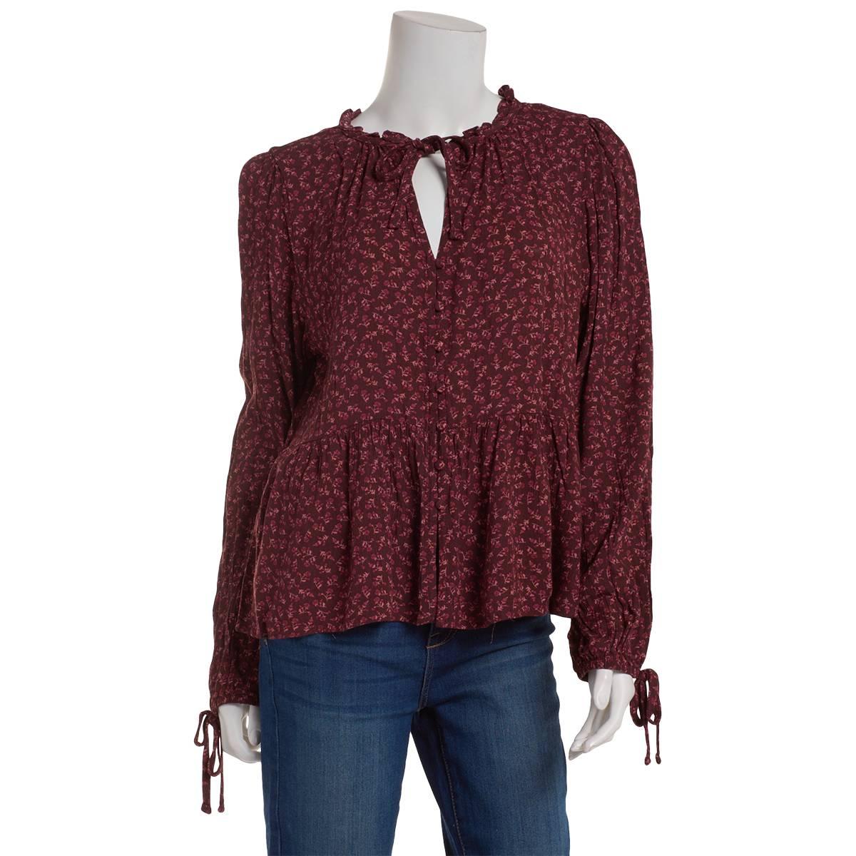 Click here for Juniors Wallflower Long Sleeve Dark Floral Peplum... prices