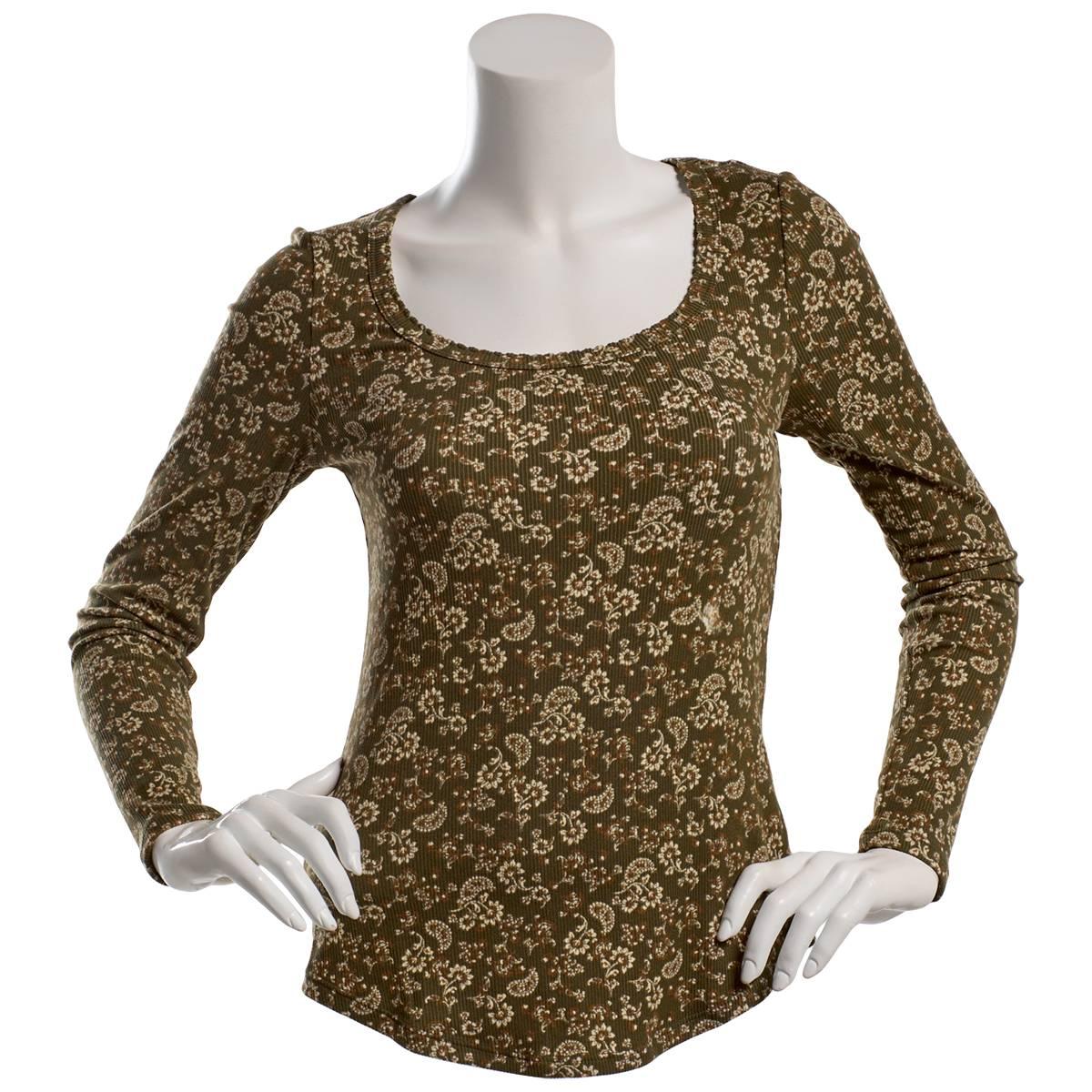 Click here for Juniors Wallflower Long Sleeve Paisley Rib Scoop N... prices