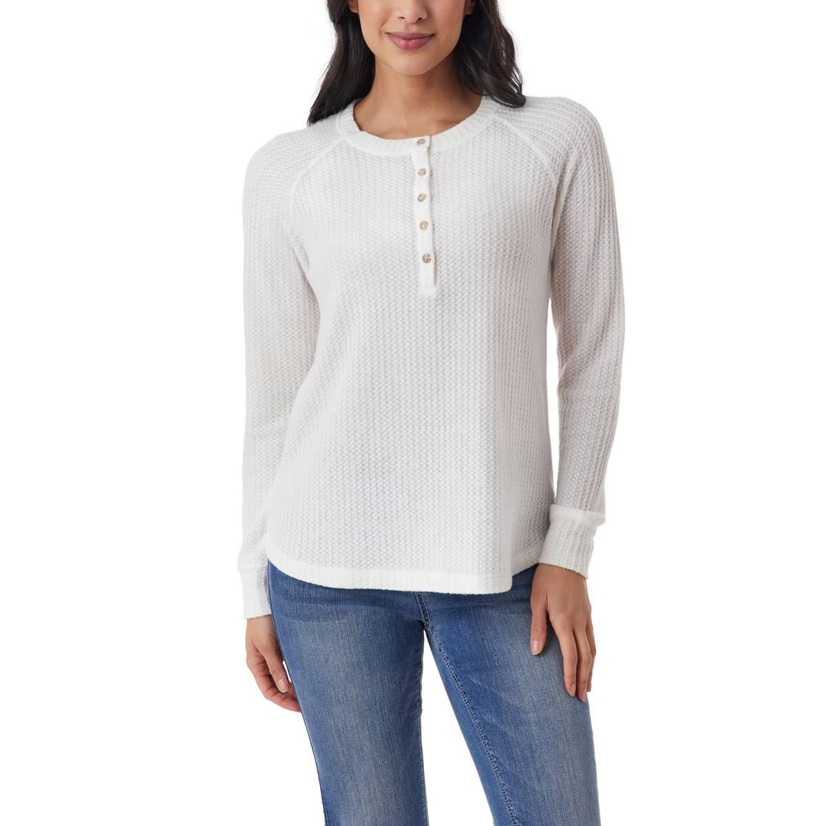 Click here for Juniors Wallflower Long Sleeve Waffle Henley Tee prices