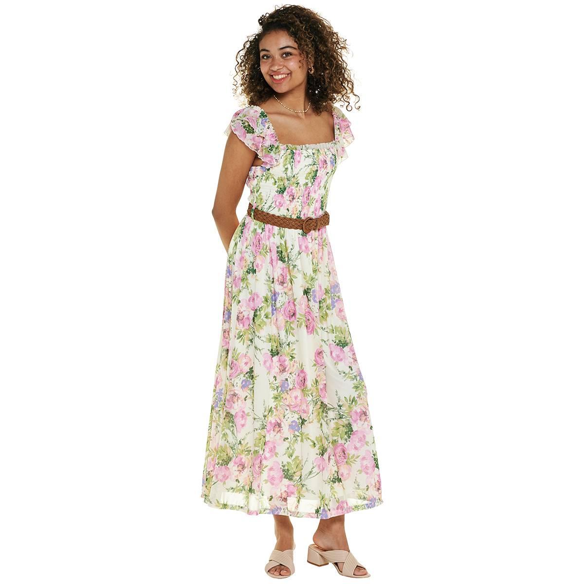 Click here for Juniors Wallflower Flutter Sleeve Smock Bodice Bel... prices