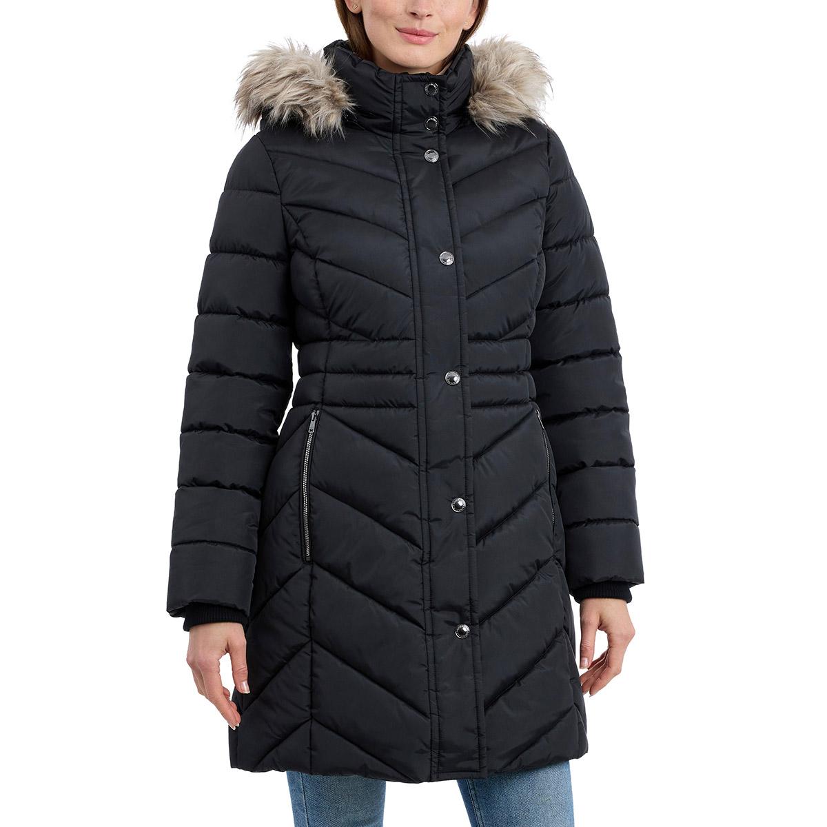 Click here for Womens London Fog Long Puffer Coat with Faux Fur H... prices